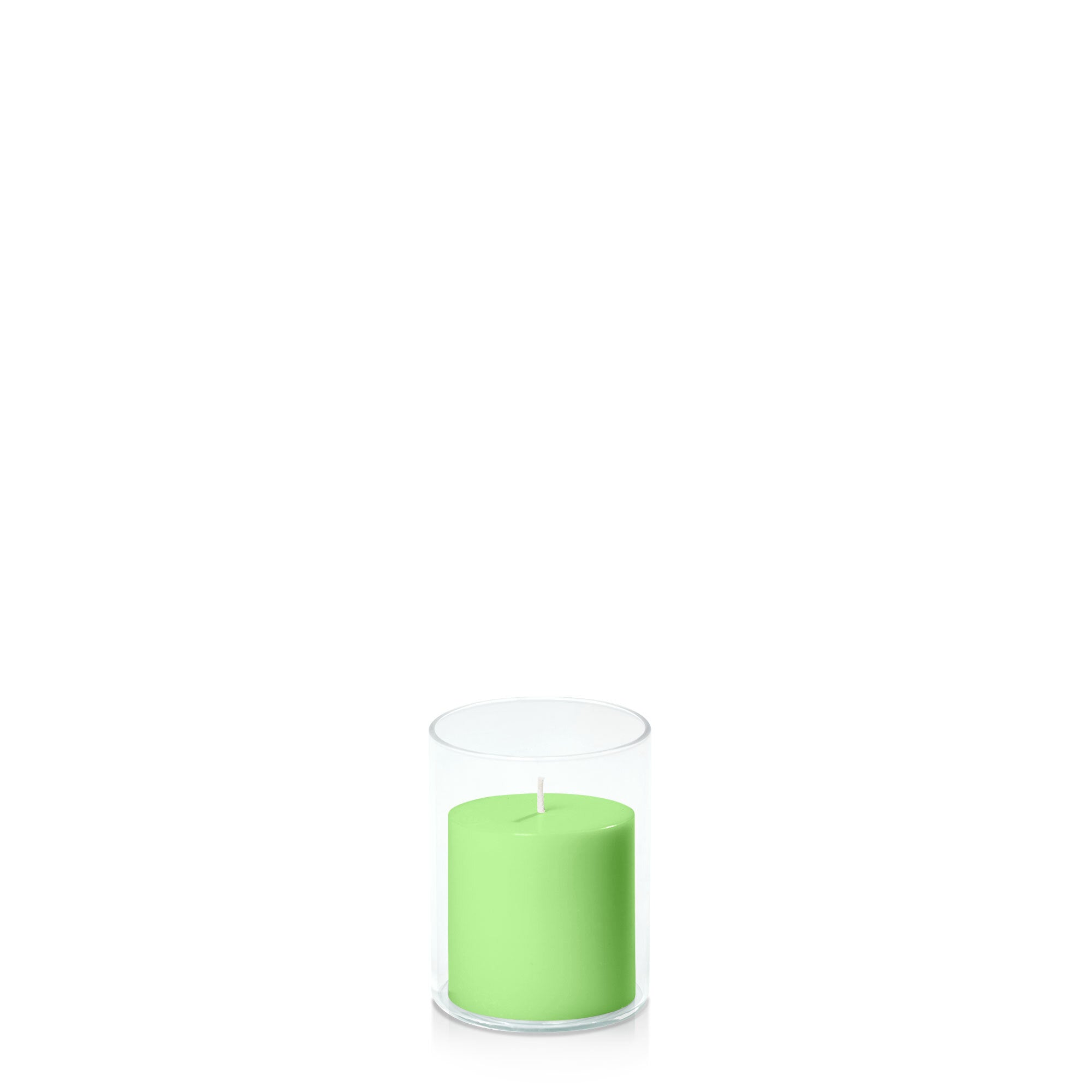 Lime 7cm x 7cm Pillar in 8cm x 10cm Glass – Hueseeka