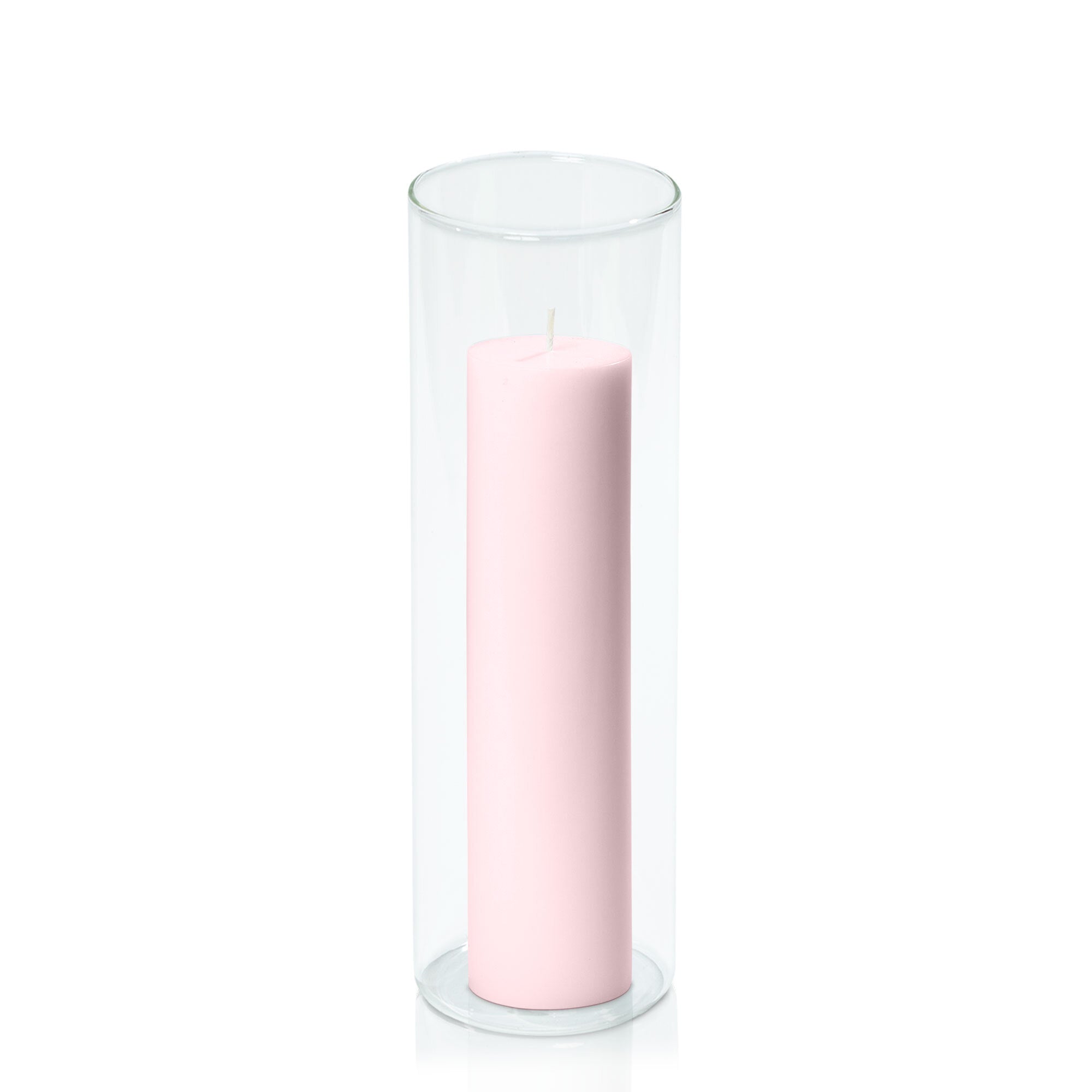 Blush Pink 5cm x 20cm Pillar in 8cm x 25cm Glass – Hueseeka