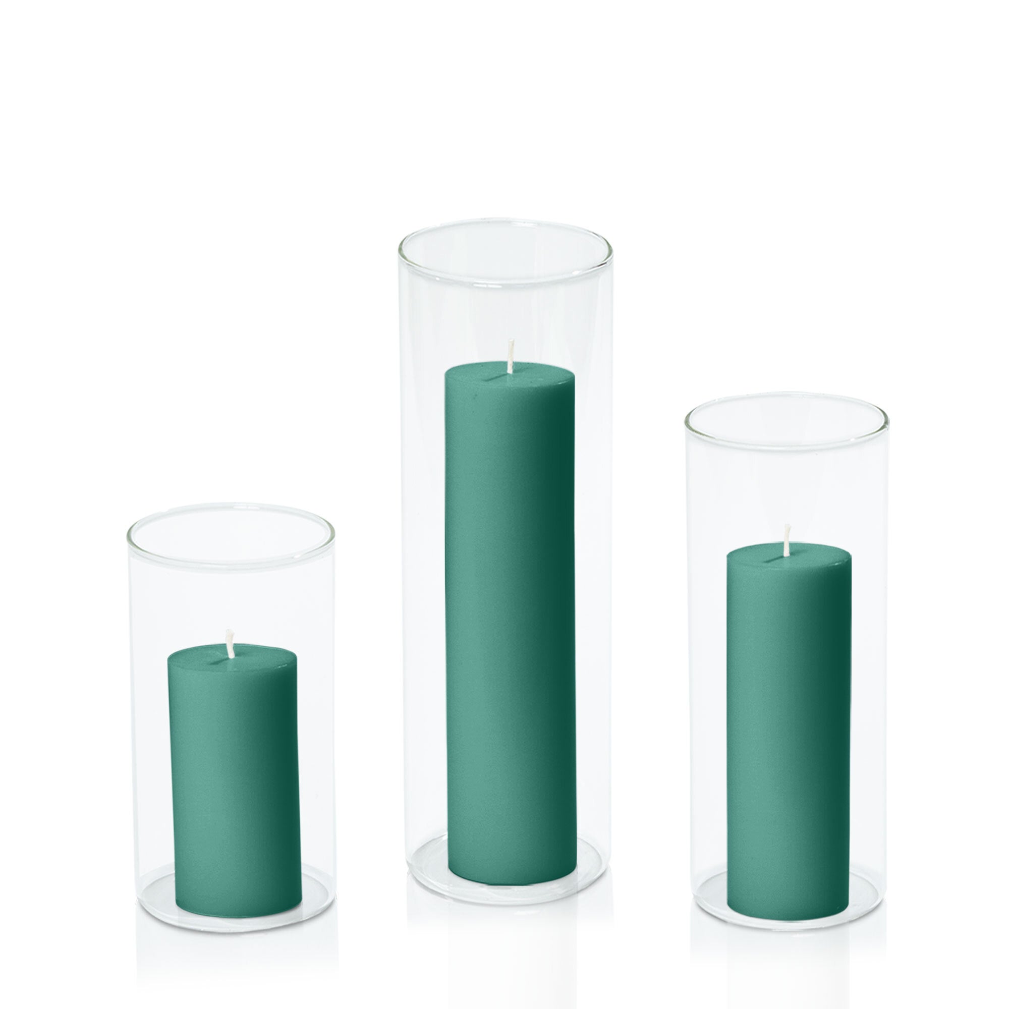 Emerald Green 5cm Pillar in 8cm Glass Set - Med – Hueseeka