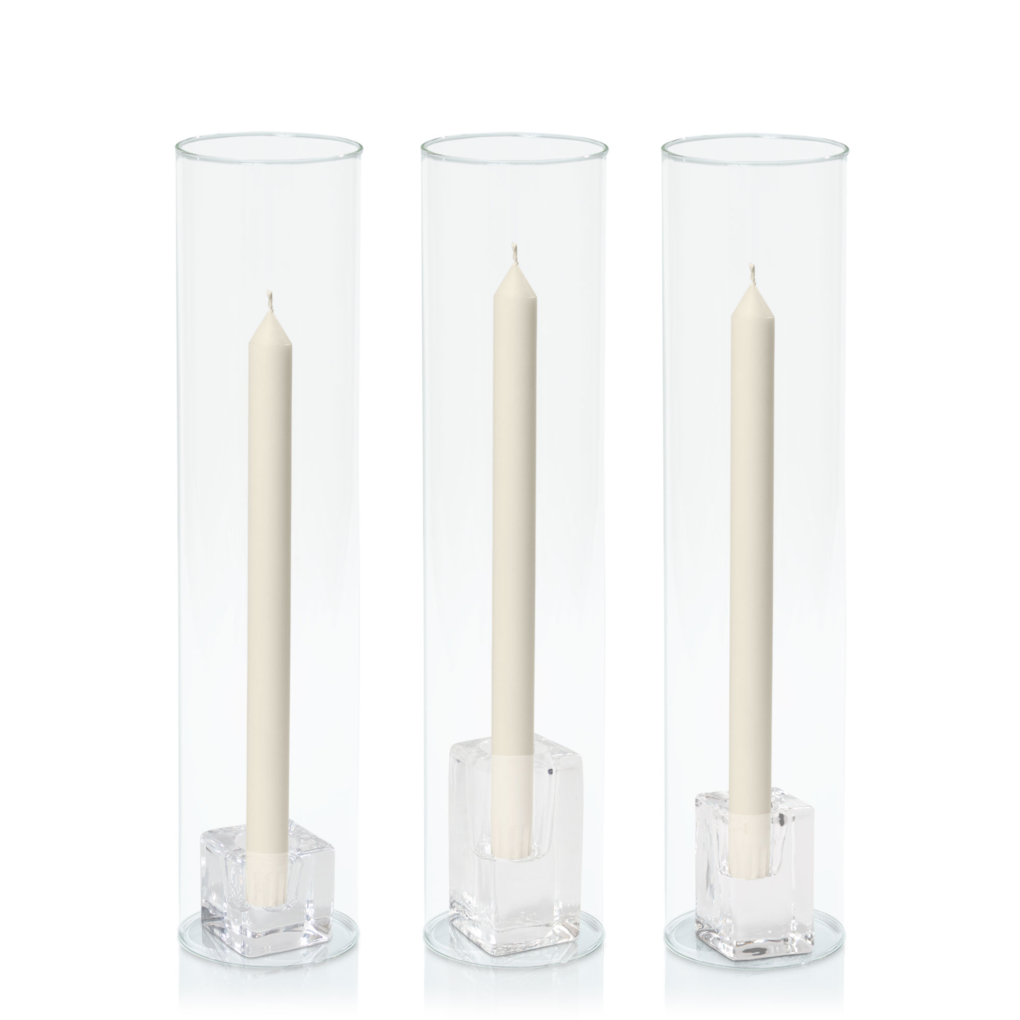 Ivory 30cm Dinner Candles with Glass Holders and Sleeves Trio - Set of ...