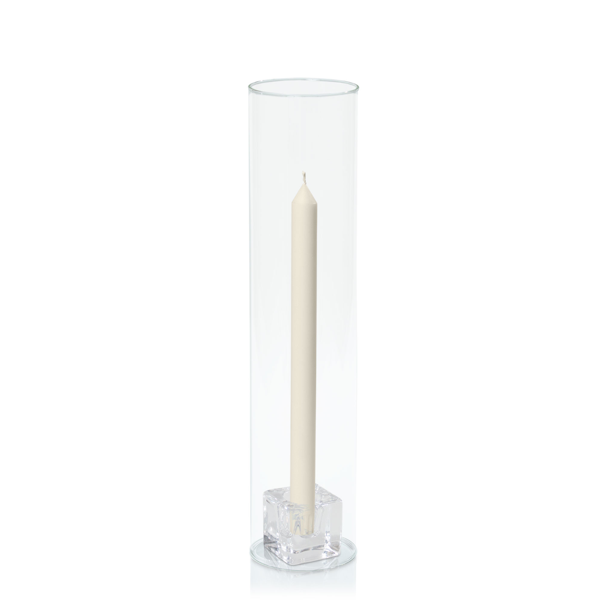 Ivory 30cm Dinner Candles with Small Glass Holders and Sleeves - Set o ...