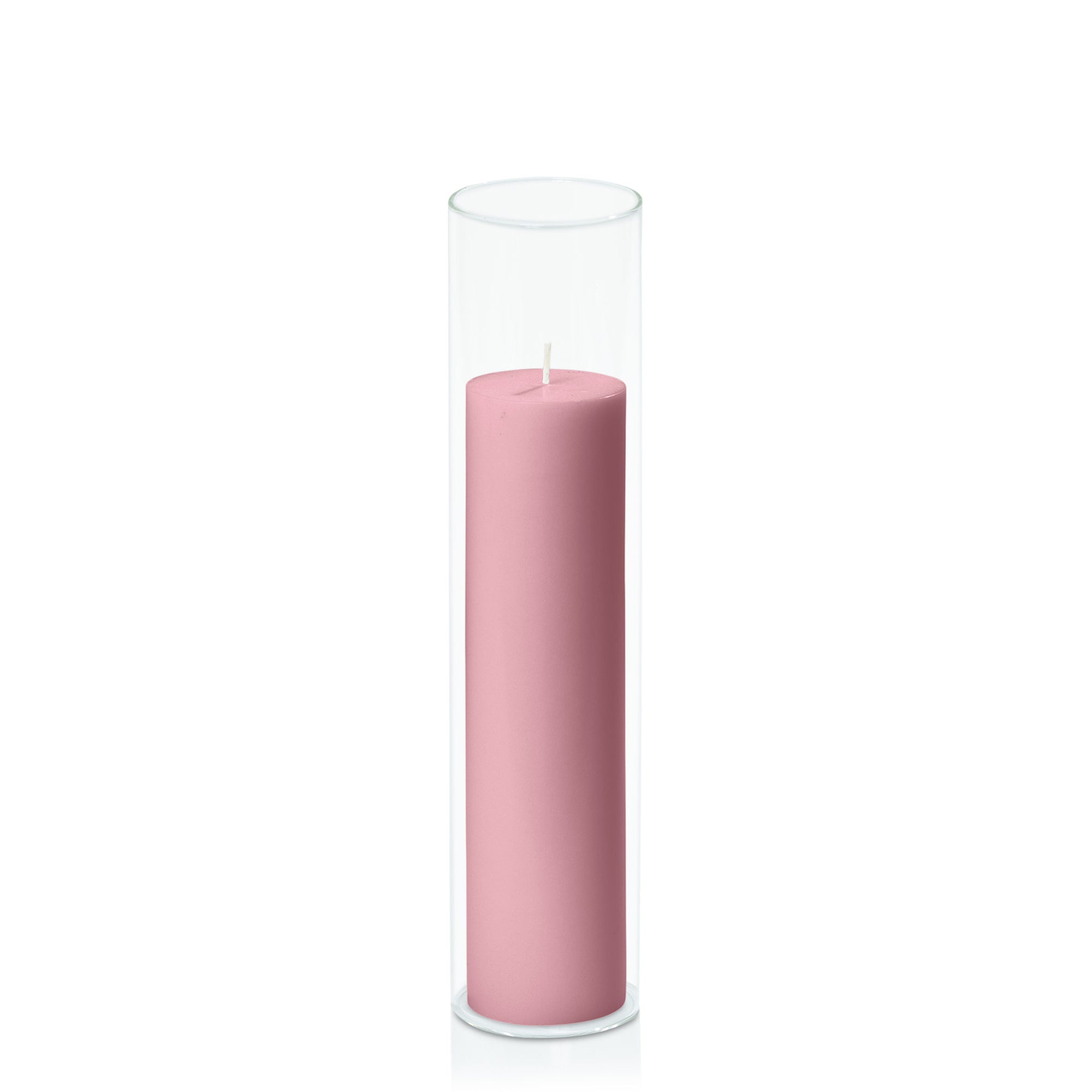 Dusty Pink 5cm x 20cm Pillar in 5.8cm x 25cm Glass – Hueseeka